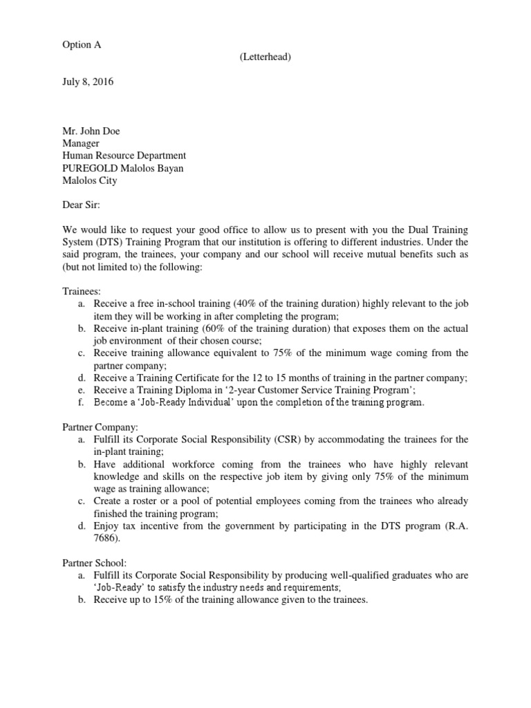 DTS Letter of Request To Industry | PDF | Corporate Social ...