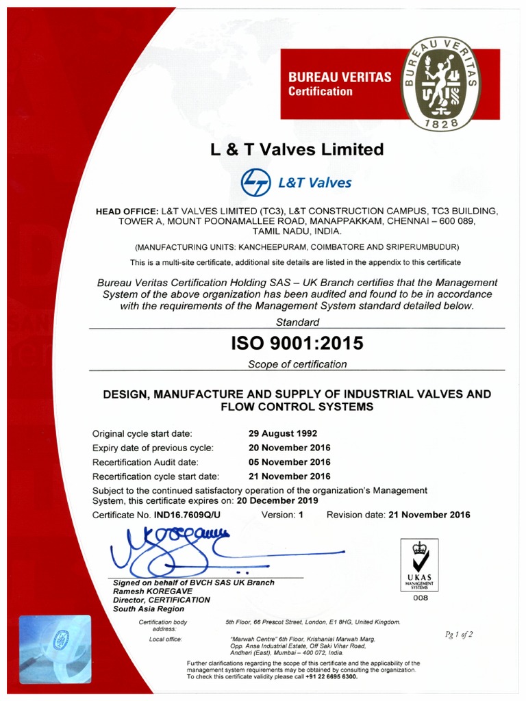 LT Valves Iso 9001 2015 | PDF