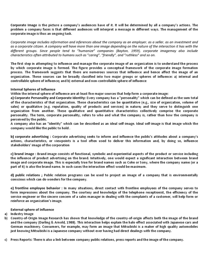 Corporate Image Notes | PDF | Advertising | Public Relations