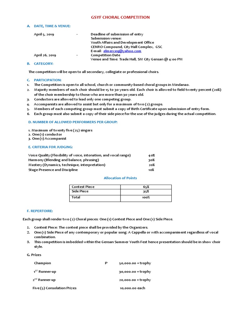 Choral Competition | PDF | Choir | Singing