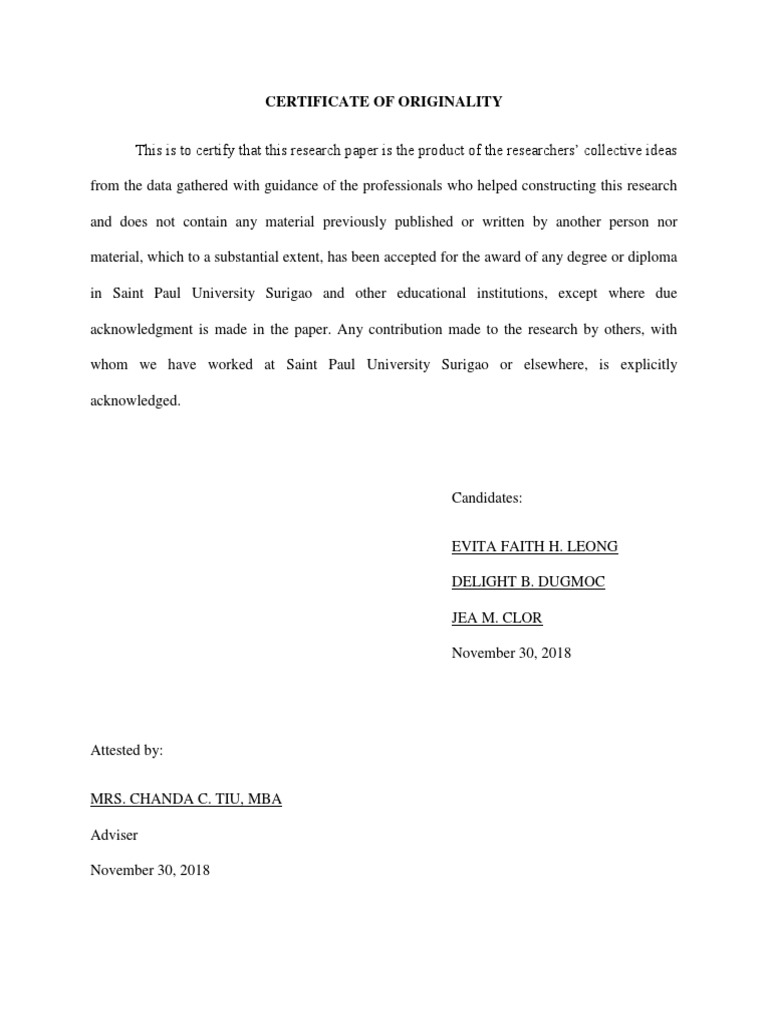 Certificate of Originality Approval Sheet | PDF