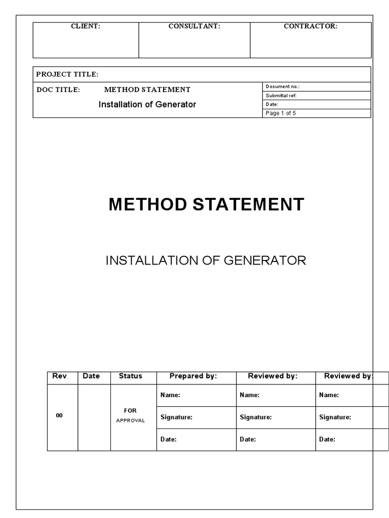 Method Statement Installation of Generator | PDF | Economic Sectors ...