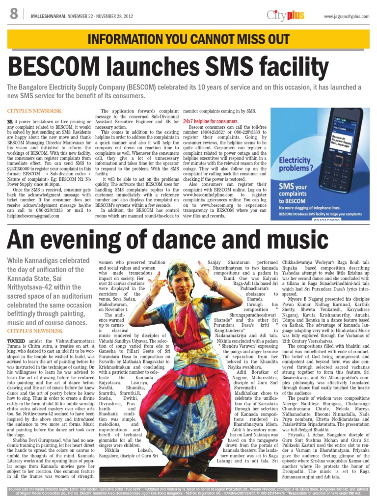 BESCOM Launches SMS Facility: Information You Cannot Miss Out | PDF ...