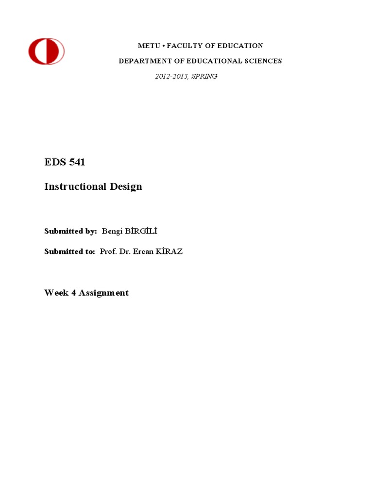 EDS 541 Instructional Design: Week 4 Assignment | PDF | Instructional ...