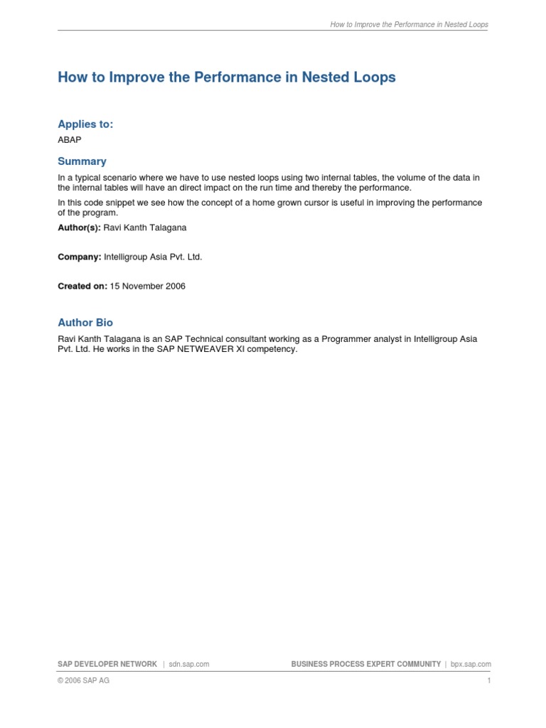 How To Improve The Performance in Nested Loops | PDF