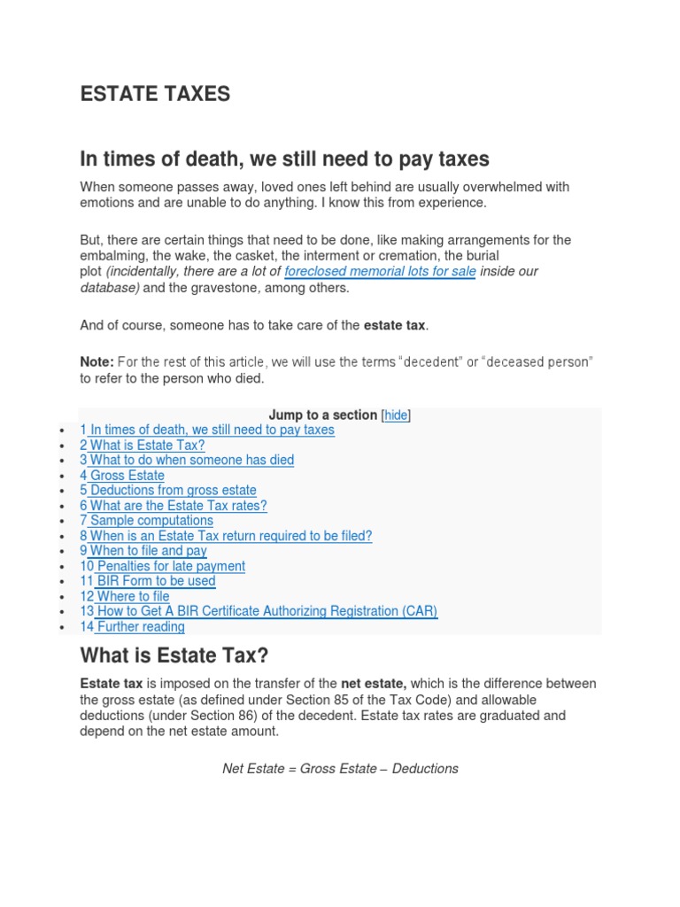 Navigating Estate Taxes: A Comprehensive Guide to Filing Requirements, Tax Computations, and ...