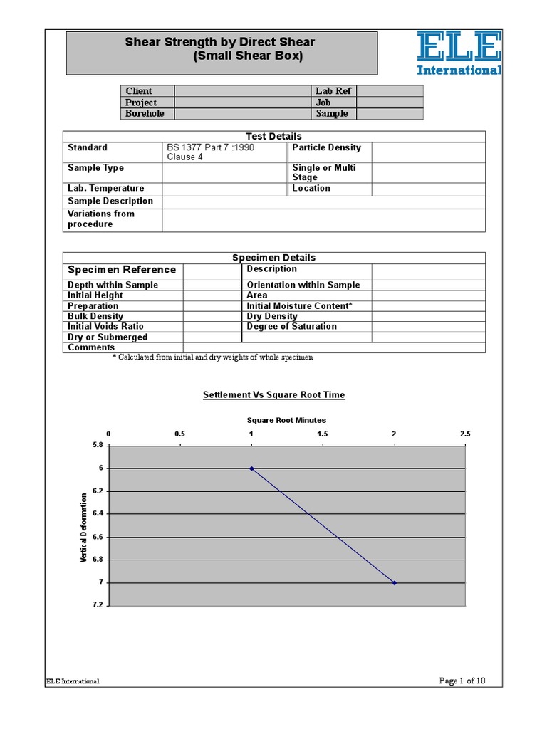 Shear Strength by Direct Shear (Small Shear Box) : Client Lab Ref ...