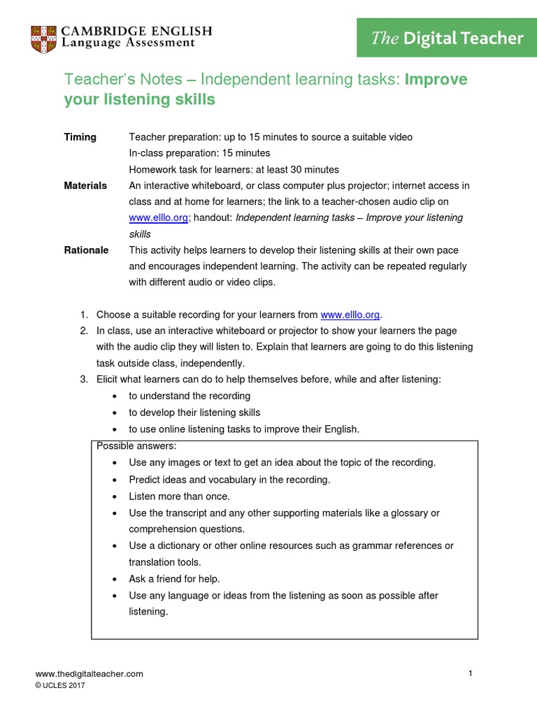 Lesson Plan Improve Your Listening Skills | PDF | Reading Comprehension ...