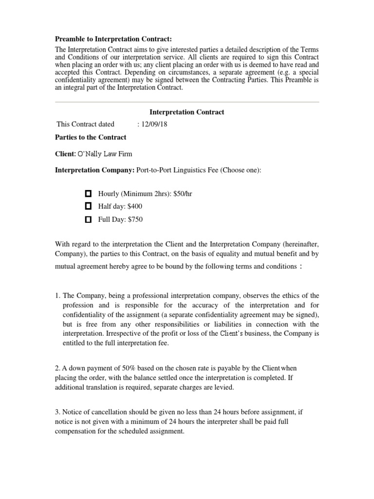 Interpretation Contract | PDF | Independent Contractor | Employment