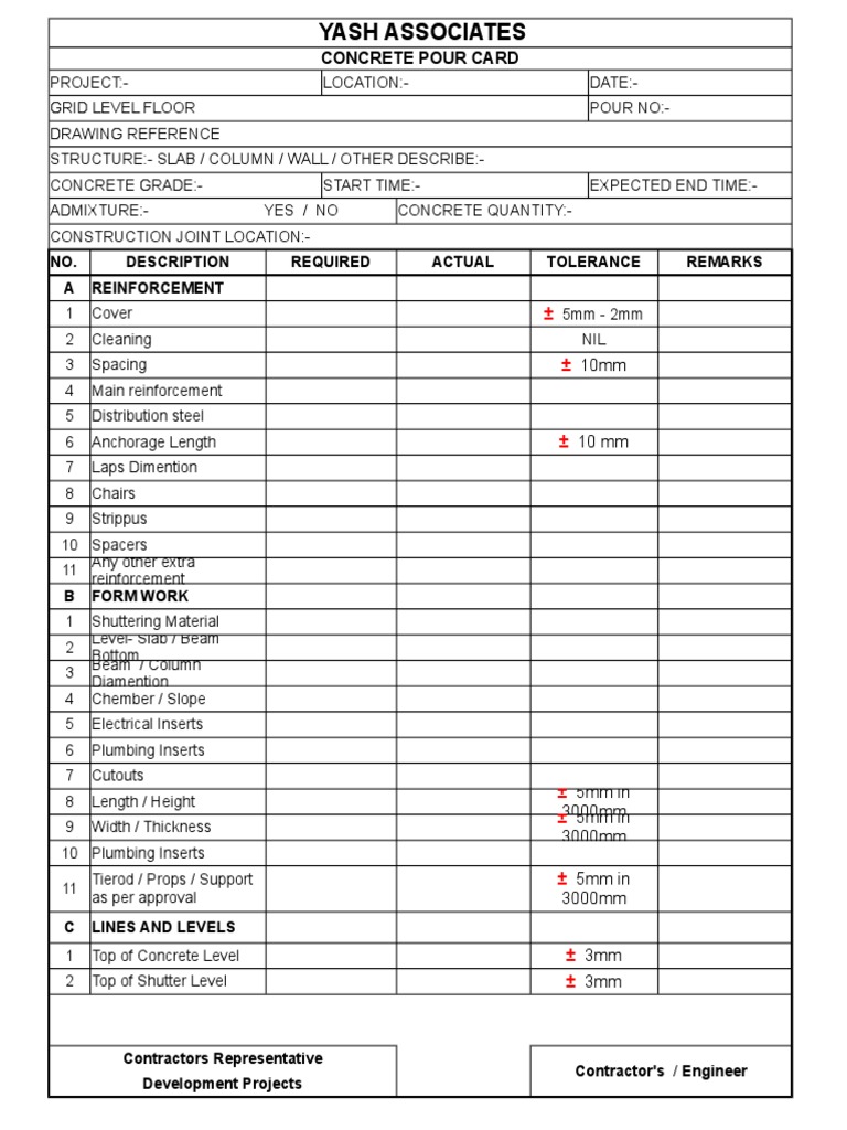 Pour Card | PDF | Concrete | Architectural Elements