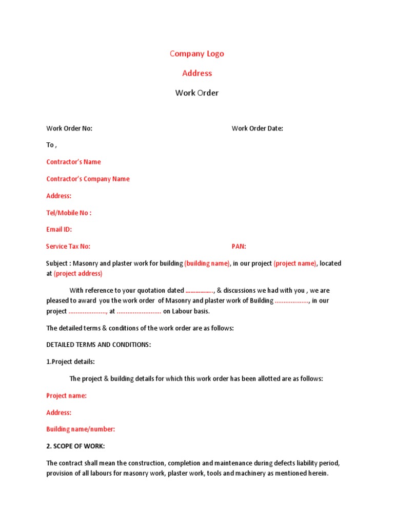 WO - Masonry and Plaster (Built Up Area Basis) | PDF | Plaster | Invoice