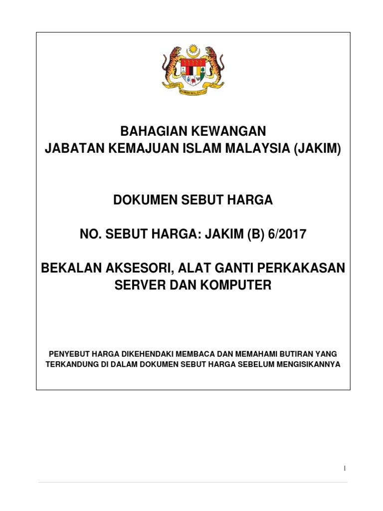 Dokumen Sebut Harga Bekalan Aksesori Perkakasan Server Dan Komputer | PDF