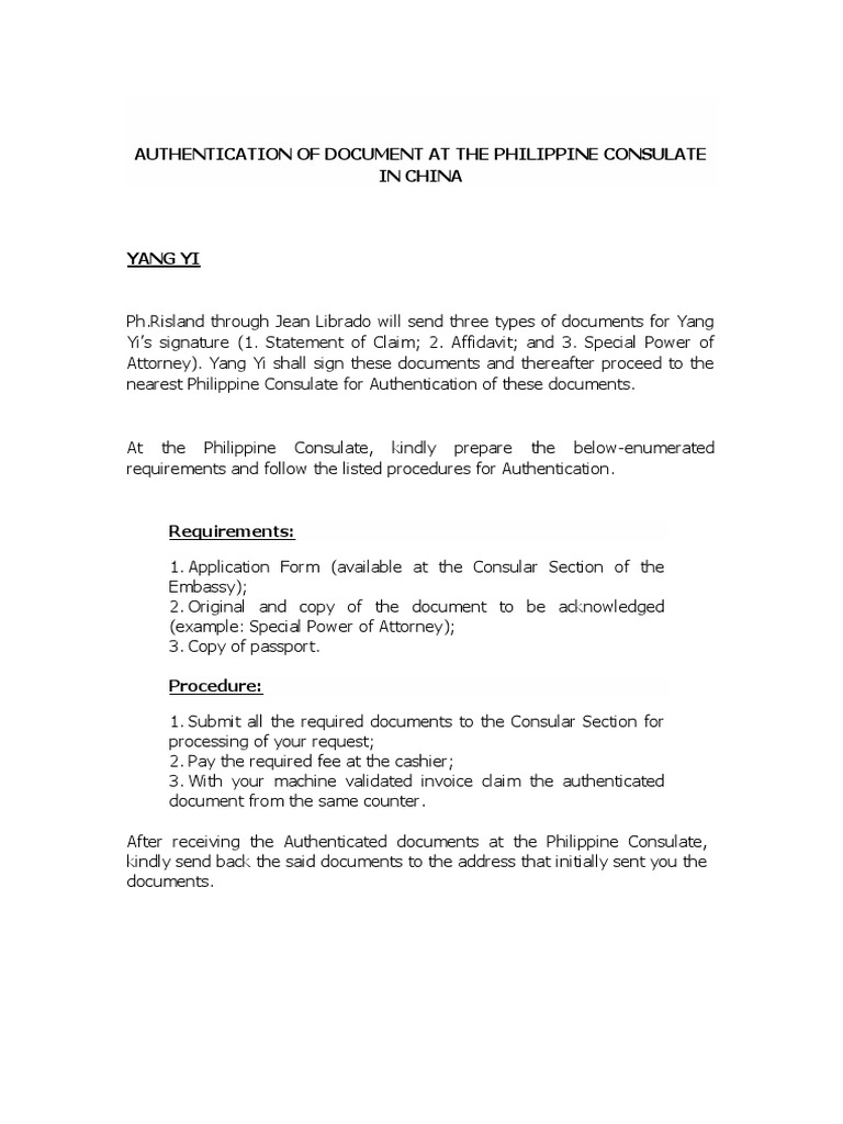 Authentication of Document at The Philippine Consulate in China | PDF | Law