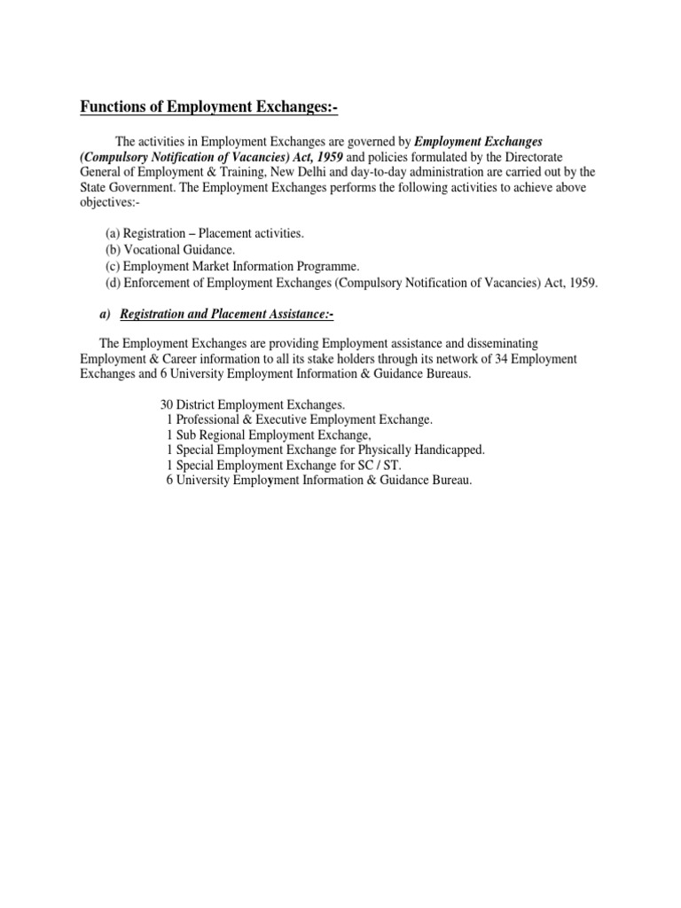 Functions of Employment Exchanges in India | PDF | Employment | Social ...