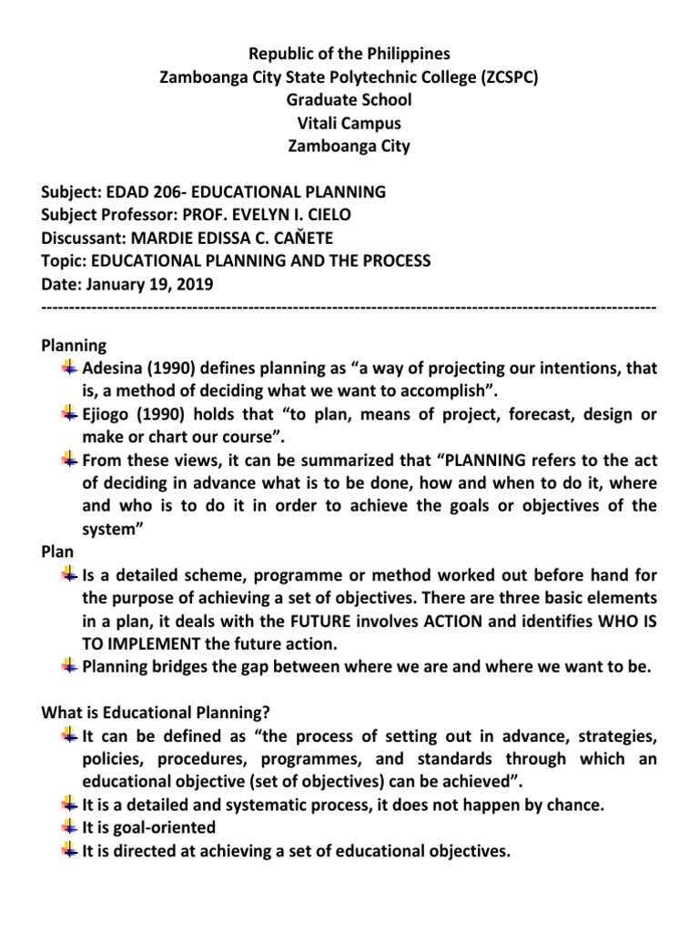 Report On Educational Planning | PDF | Planning | Evaluation