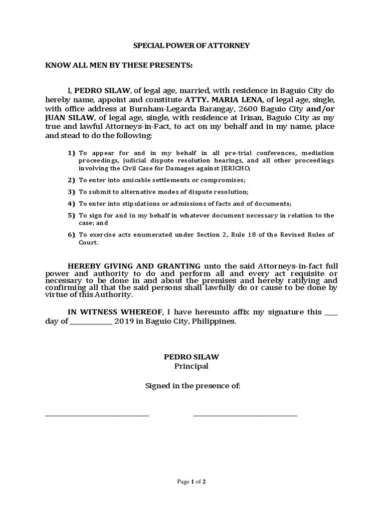 Notarized Special Power of Attorney | PDF | Power Of Attorney | Notary ...