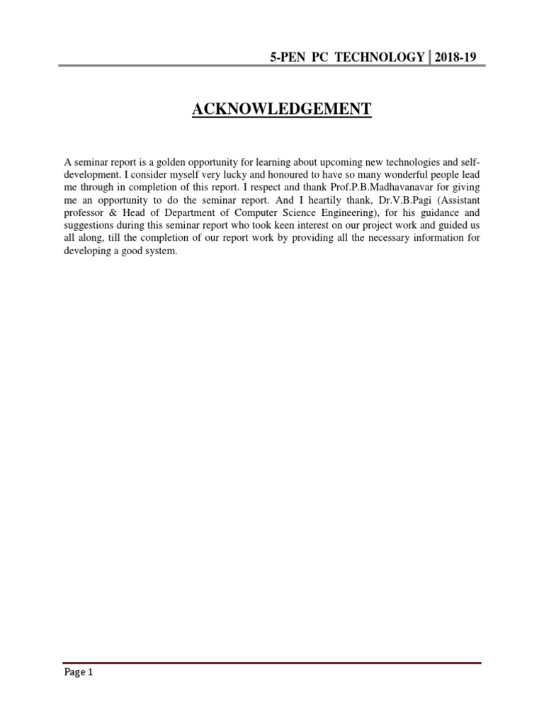 Acknowledgement: 5-Pen PC Technology 2018-19 | PDF | Central Processing ...