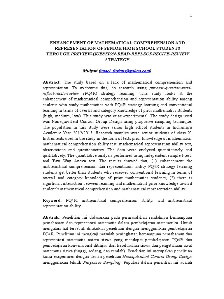 Reflect-Recite-Review (PQ4R) Strategy Learning. This Study Looks at The ...