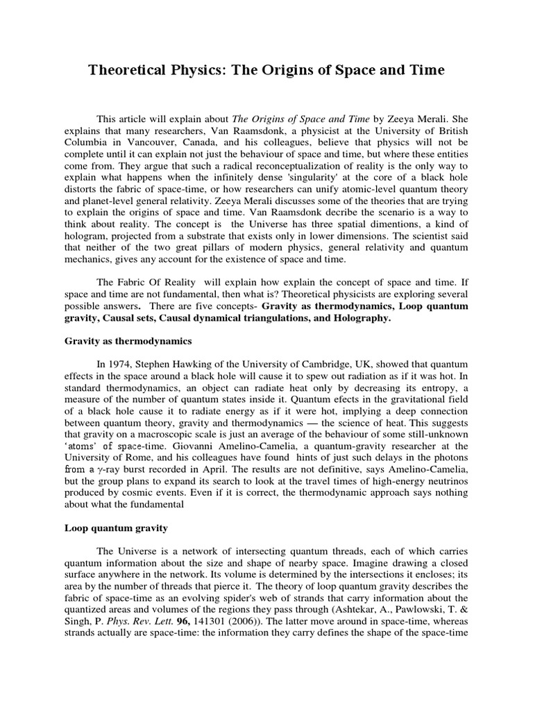 Theoretical Physics: The Origins of Space and Time | PDF | Quantum ...