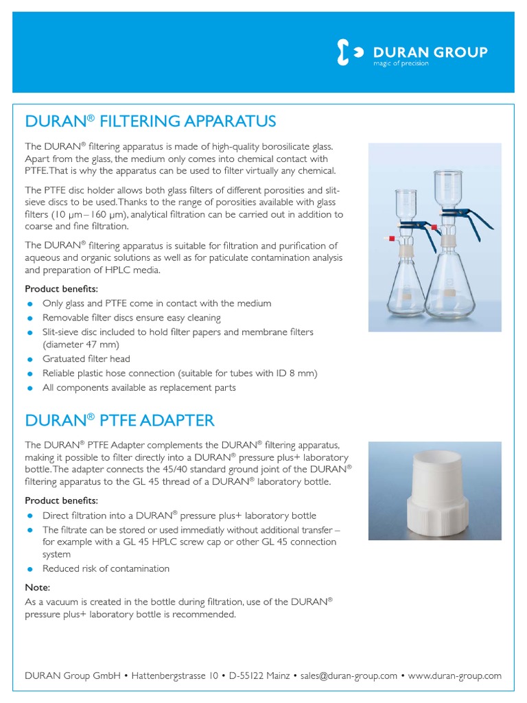 Spesifikasi Filter Holder Duran | PDF | Filtration | Separation Processes