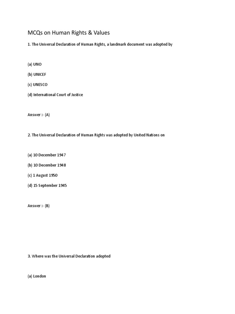 MCQs On Human Rights | PDF | Human Rights | Liberty