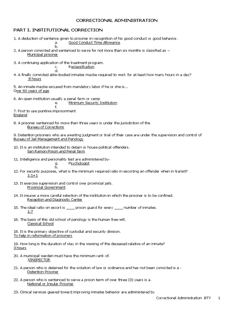 Correctional Administration Part I. Institutional Correction | PDF | Rehabilitation (Penology ...