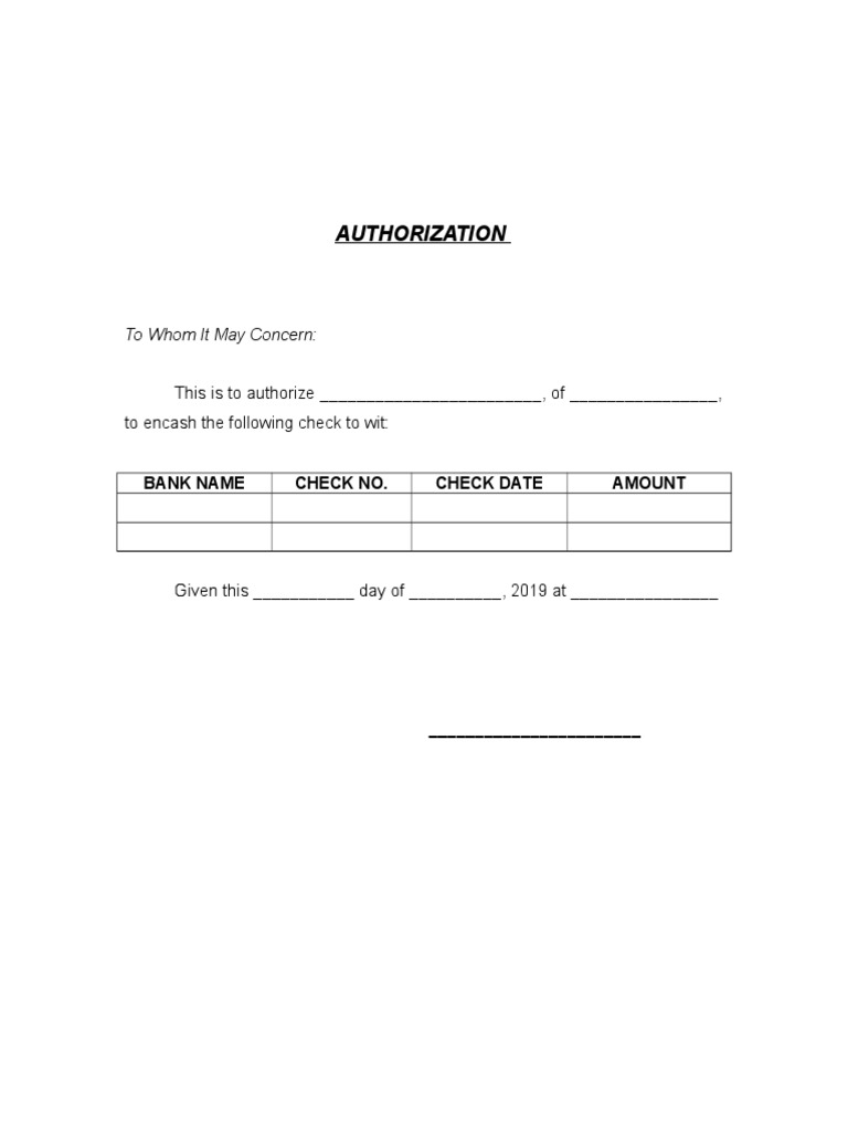 Authorization To Encash Check | PDF