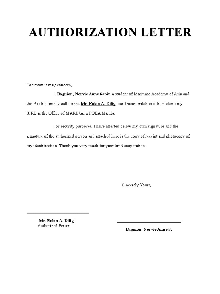 Authorization Letters for SIRB Claims | PDF | Written Communication ...