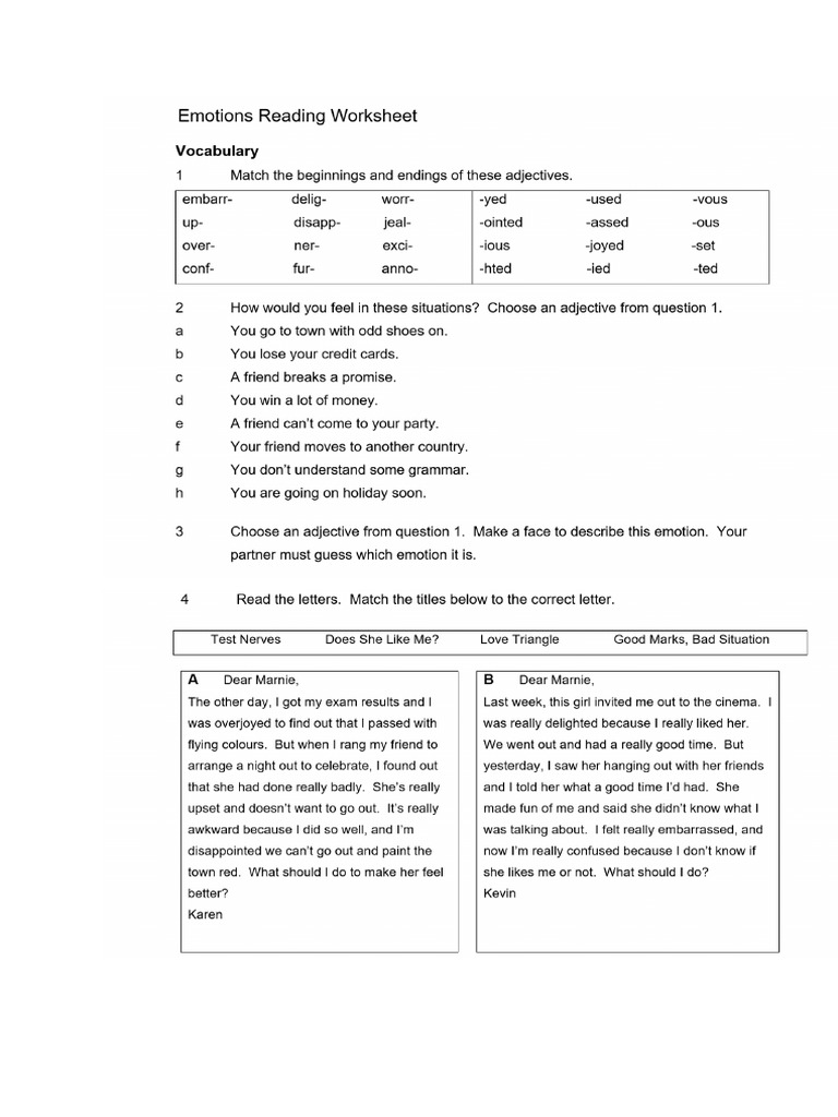 Reading About Emotions With Exercises | PDF