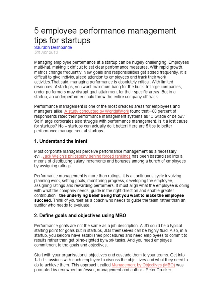 5 Performance Management Tips for Startups | PDF | Goal | Startup Company