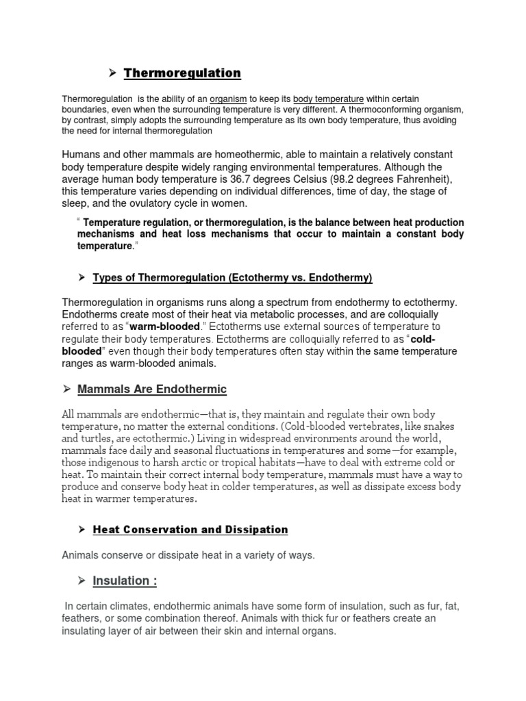 Thermoregulation: Mammals Are Endothermic | PDF | Thermoregulation ...