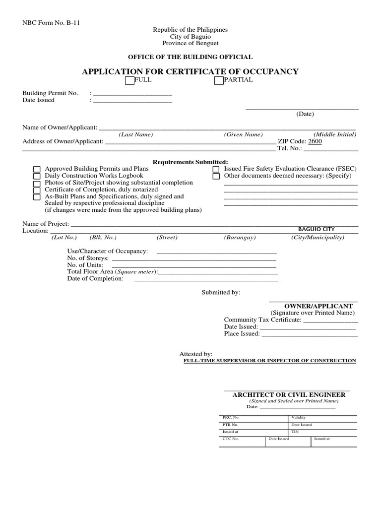 Application For Certificate of Occupancy | PDF | Engineering | Business