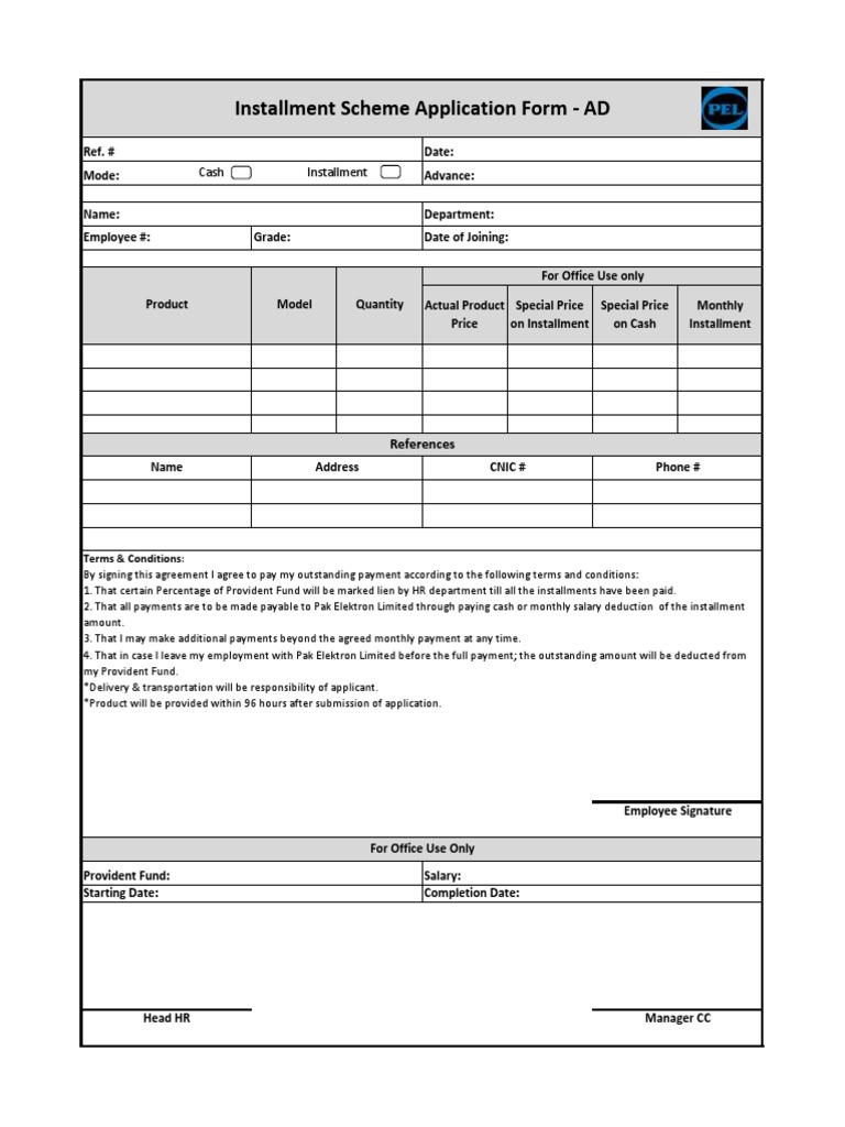 Installment Application Form - AD | PDF