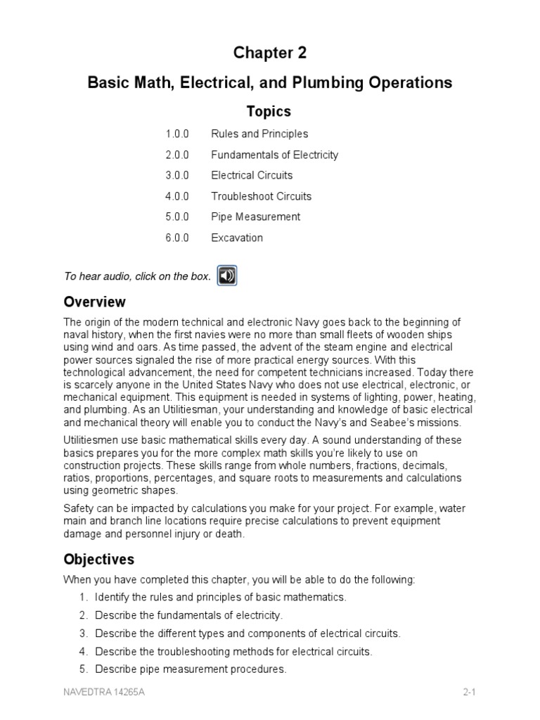 Basic Math, Electrical, and Plumbing Operations: Topics | PDF ...
