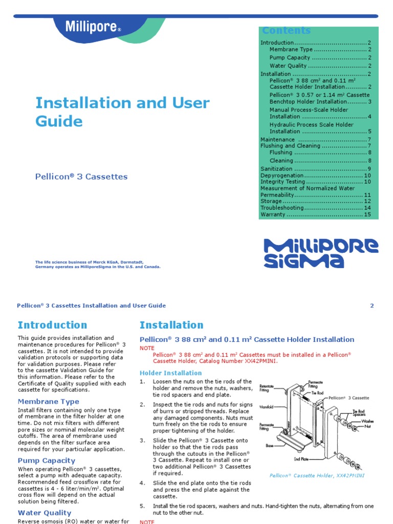 Installation and User Guide: Pellicon 3 Cassettes | PDF | Membrane ...