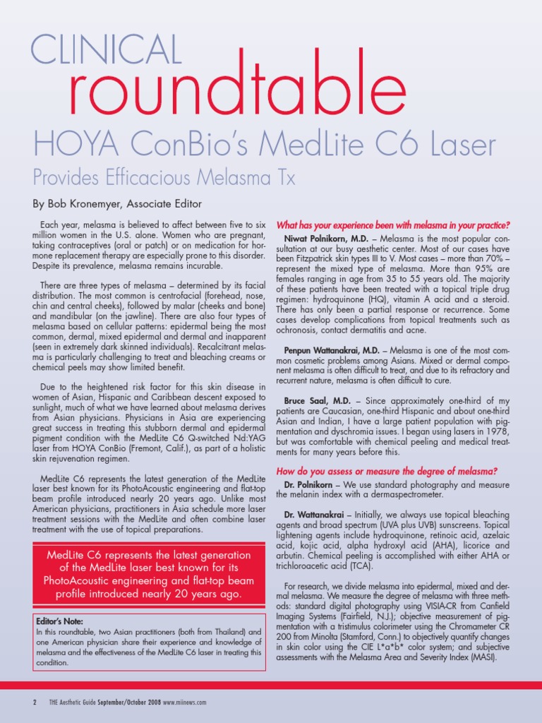 Hoya Conbio'S Medlite C6 Laser: Provides Efficacious Melasma TX | PDF ...