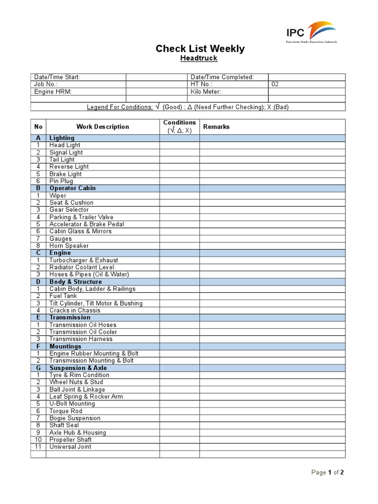 Truck Maintenance Checklist | PDF | Transmission (Mechanics) | Truck