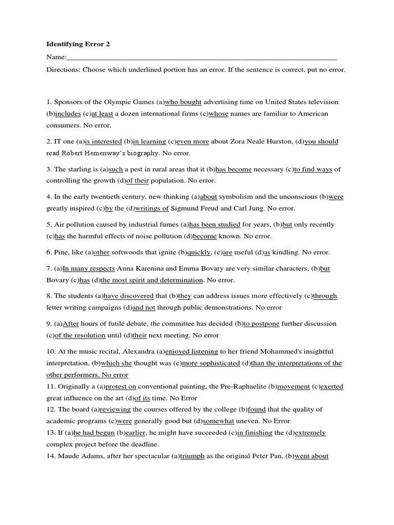 Identifying Errors 2 | PDF | Grammatical Number | Verb