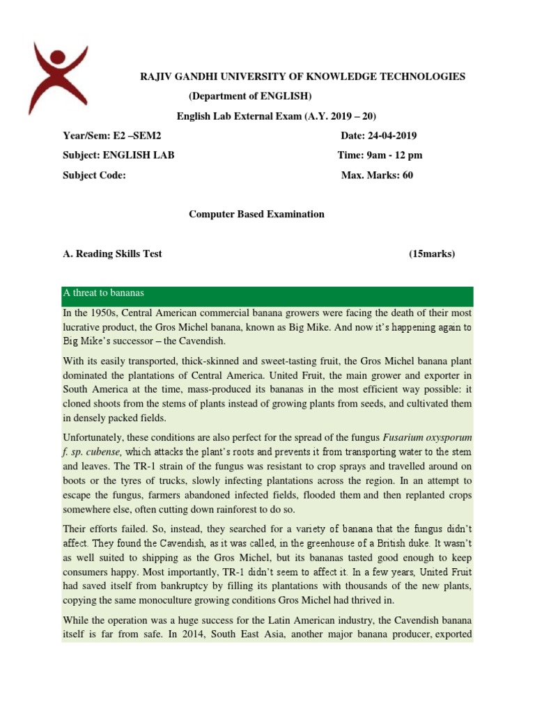 E2 Mech English External Lab QP | PDF | Banana | Agriculture