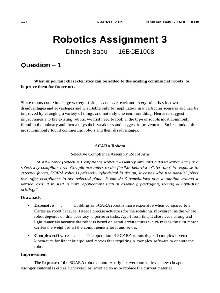 Robotics Assignment 3: Question - 1 | Download Free PDF | Robot | Robotics
