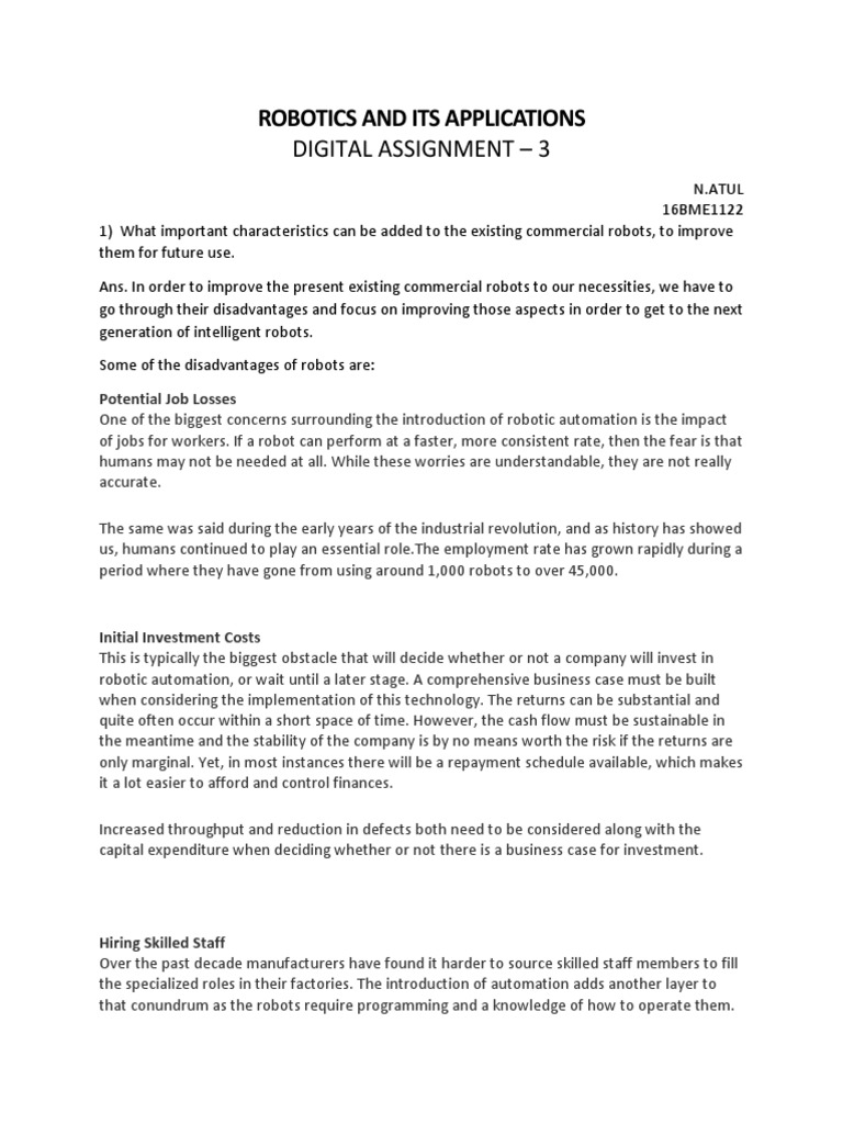 Robotics and Its Applications: Digital Assignment - 3 | PDF | Robot | Robotics