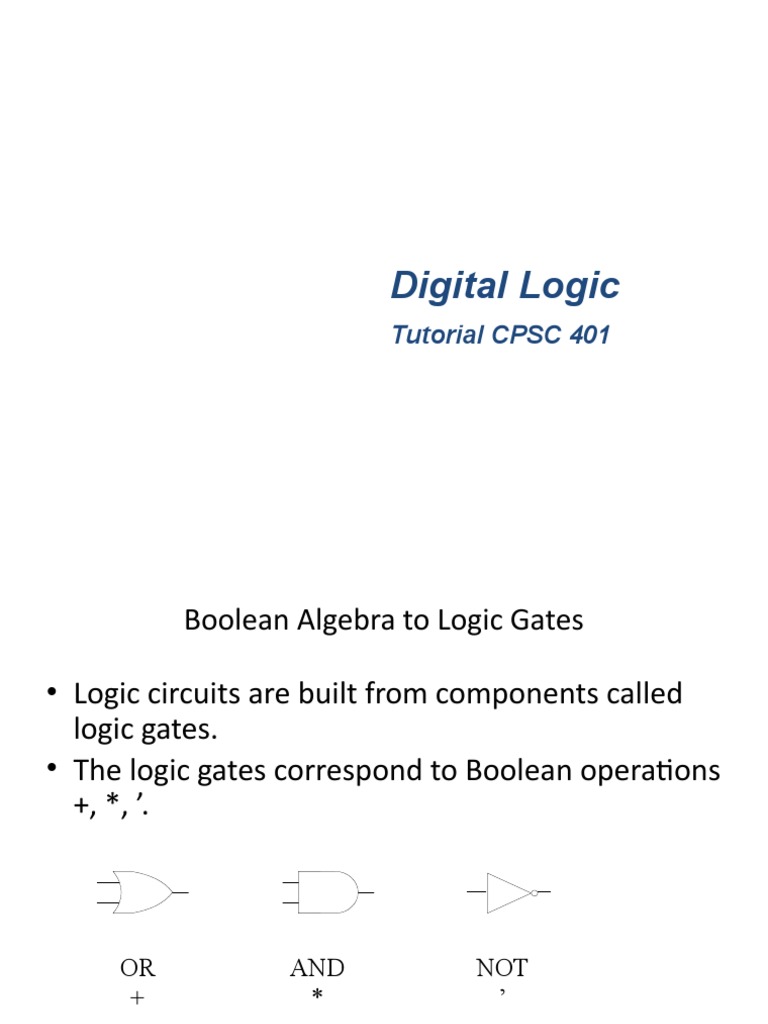 Digital Logic Tutorial Cpsc 401 Pdf Logic Gate Digital Electronics