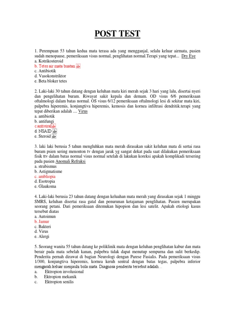 Post Test Koas Mata | PDF