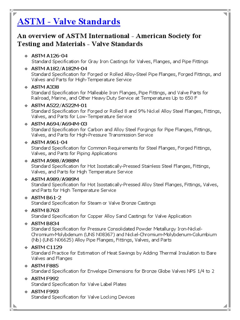 ASTM - Valve Standards | PDF | Pipe (Fluid Conveyance) | Valve