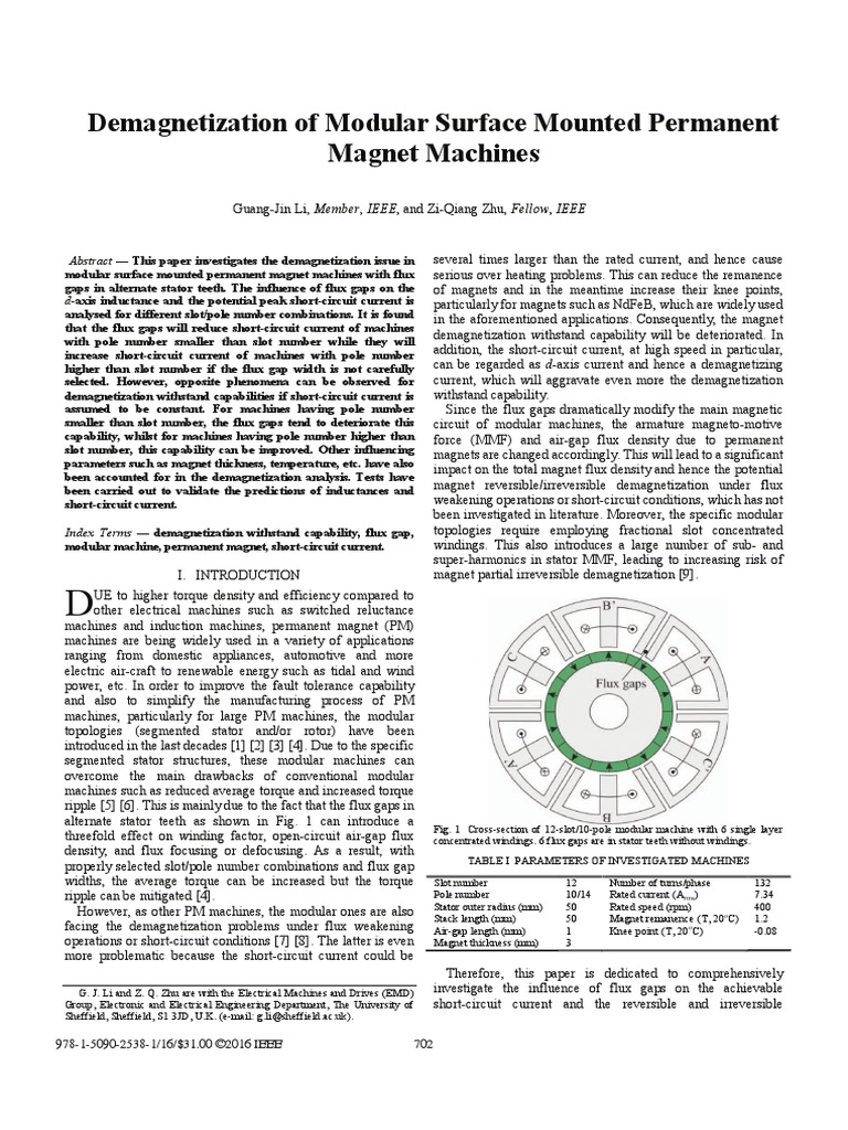 Demagnetization Of Modular Surface Mounted Permanent Magnet Machines Pdf Inductance