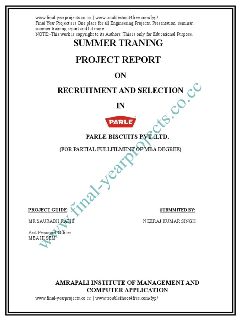 Summer Traning Project Report: ON Recruitment and Selection IN | PDF ...