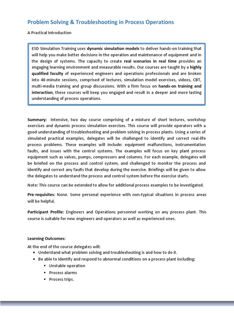Problem Solving & Troubleshooting in Process Operations | PDF ...