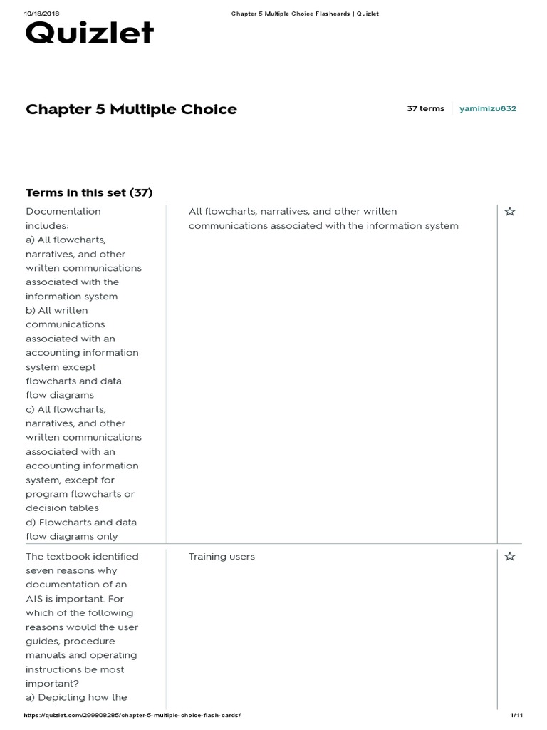 Chapter 5 Multiple Choice Flashcards - Quizlet | PDF | Information ...