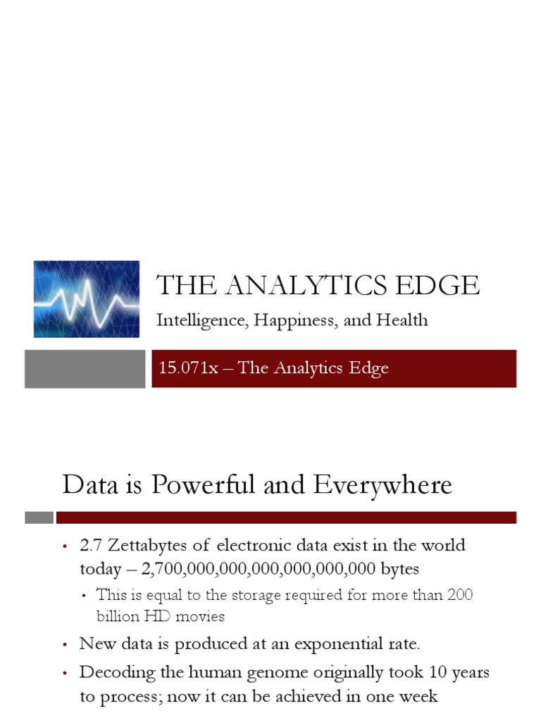 The Analytics Edge: Intelligence, Happiness, and Health | Download Free PDF | Analytics | Watson ...