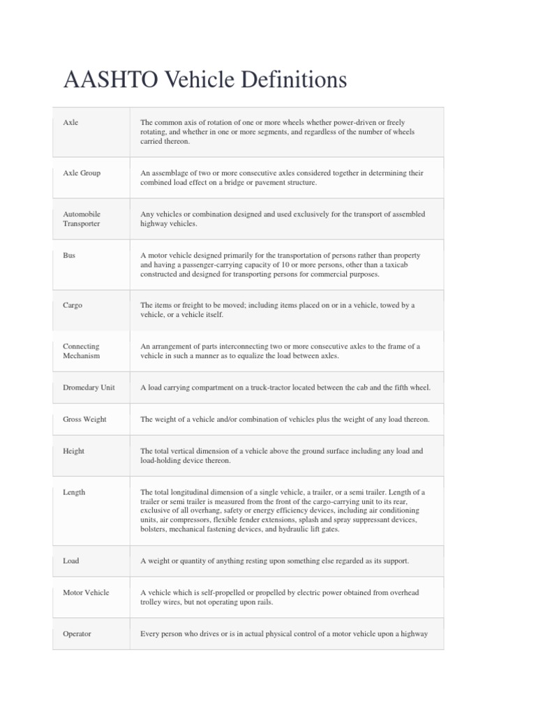 AASHTO Vehicle Definitions | PDF | Deformation (Engineering) | Tire
